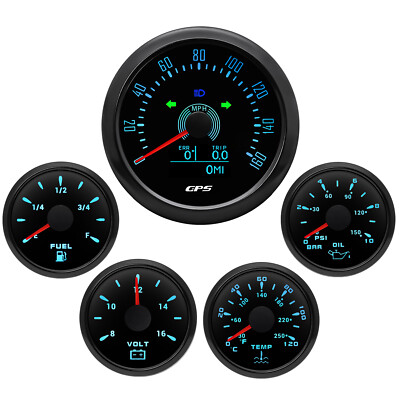 5 Gauge Set 85mm GPS Speedometer 0-160MPH With COG Trip Gauge & 52mm ...