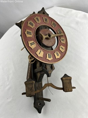 Antique Medieval Wooden Weight Driven Wall Clock, Wood Gears, Brass ...