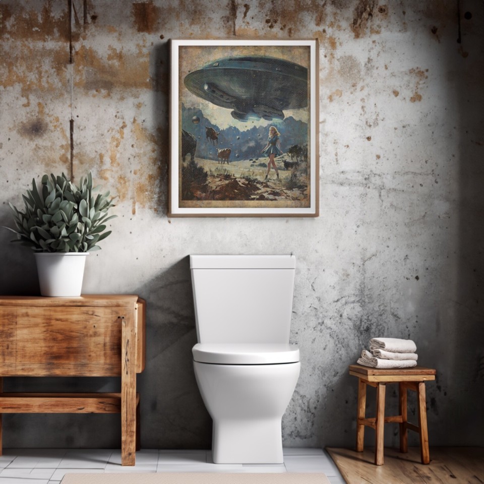 ALIEN UFO COW ABDUCTION Wall Art, UAP Sci-fi Farm Cattle Cryptid ...