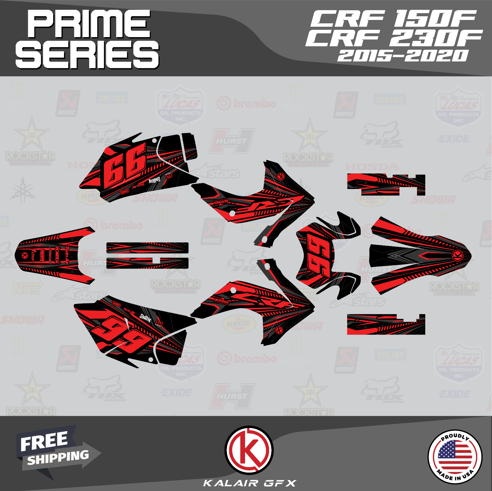 Graphics Kit for HONDA CRF150F CRF230F (2015-2020) Prime - Red Shift | eBay