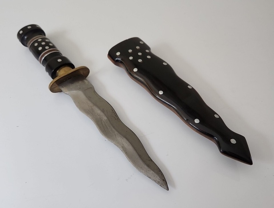 Vintage Philippine FILIPINO DAGGER Keris Style Dagger LUZON? w/ Sheath ...