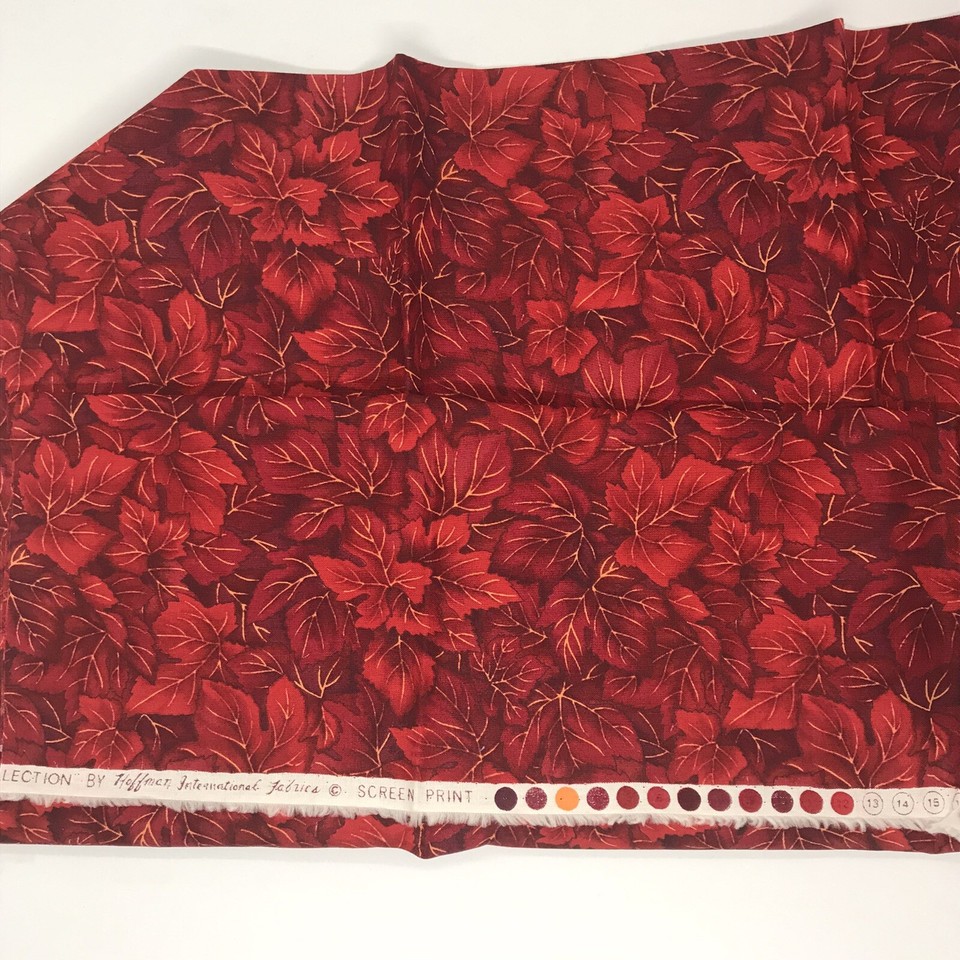 Vintage Fall Leaves Autumn Leaf Print Red Hoffman Fabric Yard 1/2 Yard ...