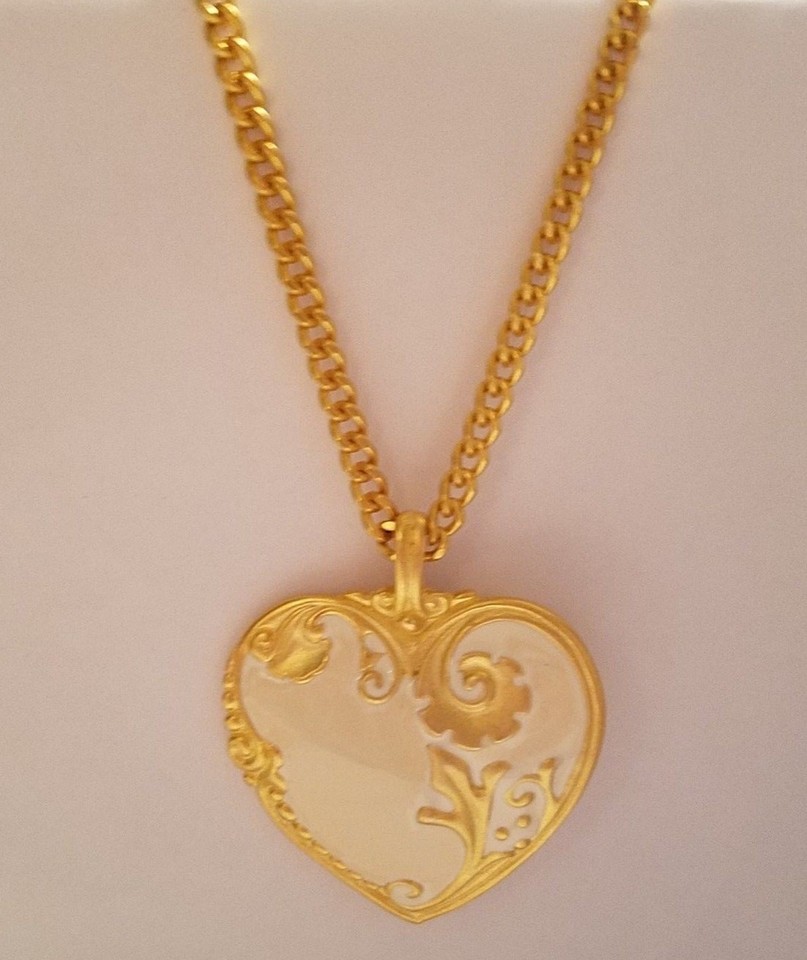 Heart Pendant Necklace Gold Tone Chunky Chain 31" Long | eBay