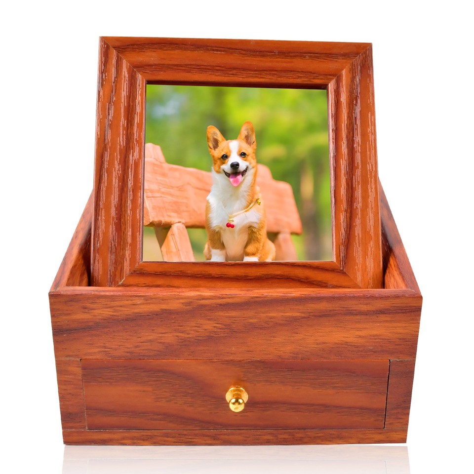 Pet Ash Urn Dog Cat Memorial Box Pet Funeral Box with Frame Pet ...
