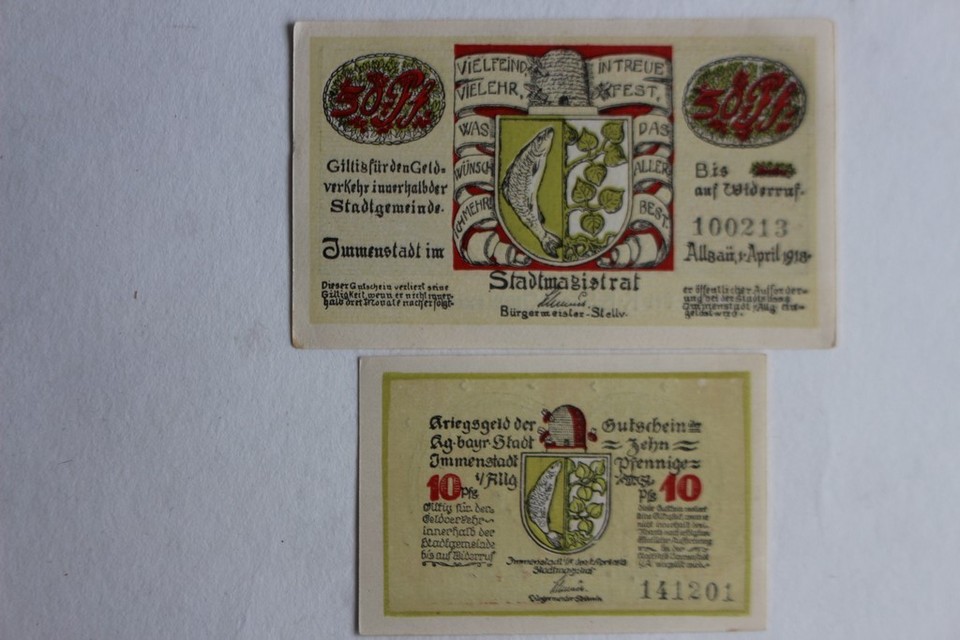 Billets de nécessité Pfennig Immenstadt im Allgäu 1918 Allemagne (43549 ...