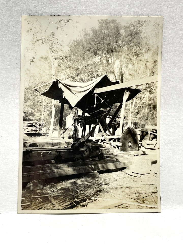 W9 Photograph 1930's Makeshift Lumber Mill Log Saw Blade Cutter Machine ...