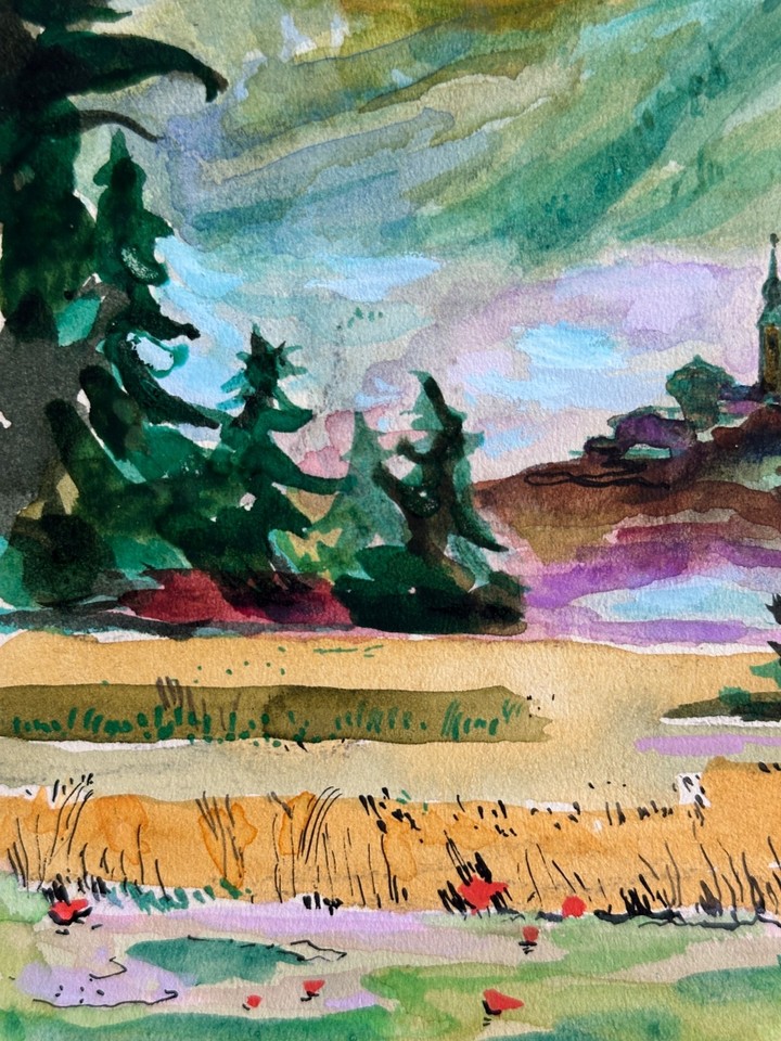 Dessin Ancien jean Terles Paysage Vallée Montagne 1930 aquarelle | eBay