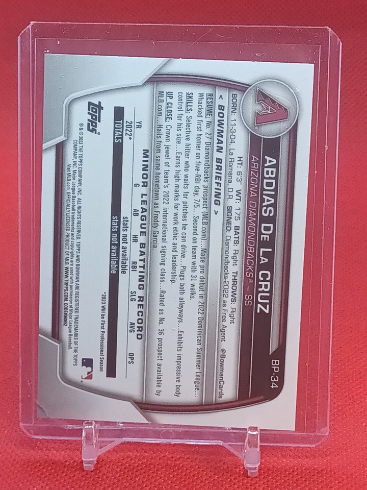 2023 Bowman Baseball Abdias De La Cruz #BP-34 1st Paper Prospect ...
