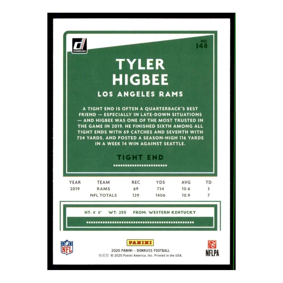 2020 Donruss #148 Tyler Higbee Los Angeles Rams Football Card | eBay