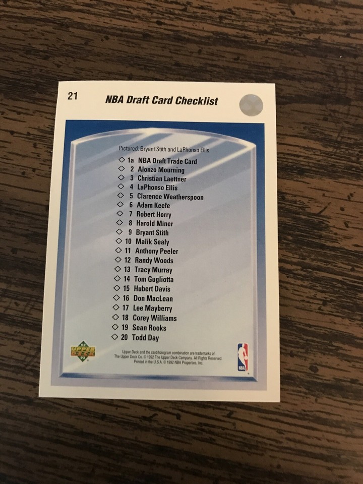 NBA Draft Card Checklist, 92-93 Upper Deck #21 | eBay