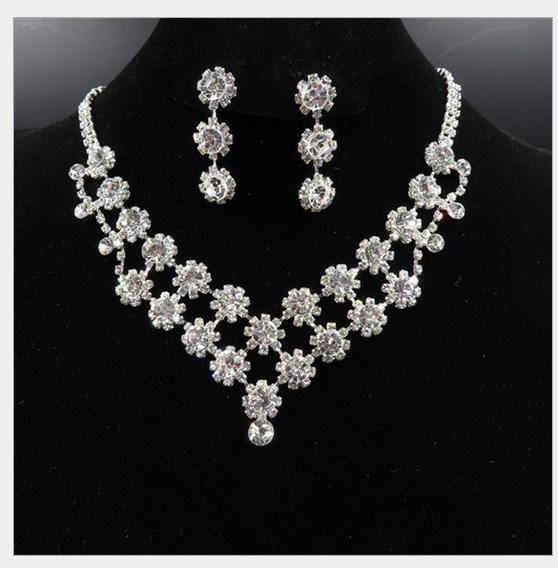Wedding Floral Clear Austrian Rhinestone Crystal Necklace Earrings Set