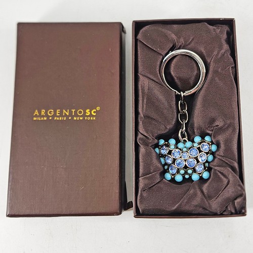Jeweled Argento SC blue purse charm heart key chain w Swarovski ...