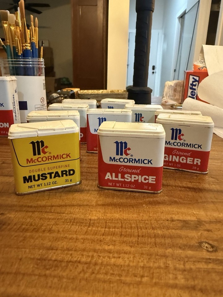 Vintage Lot of 5 McCormick Empty Metal Spice Tins Red & White Farmhouse ...