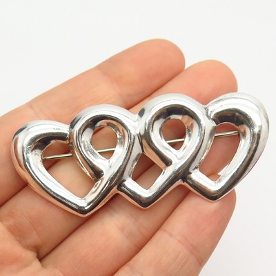 925 Sterling Silver Triple Heart Design Pin Brooch | eBay