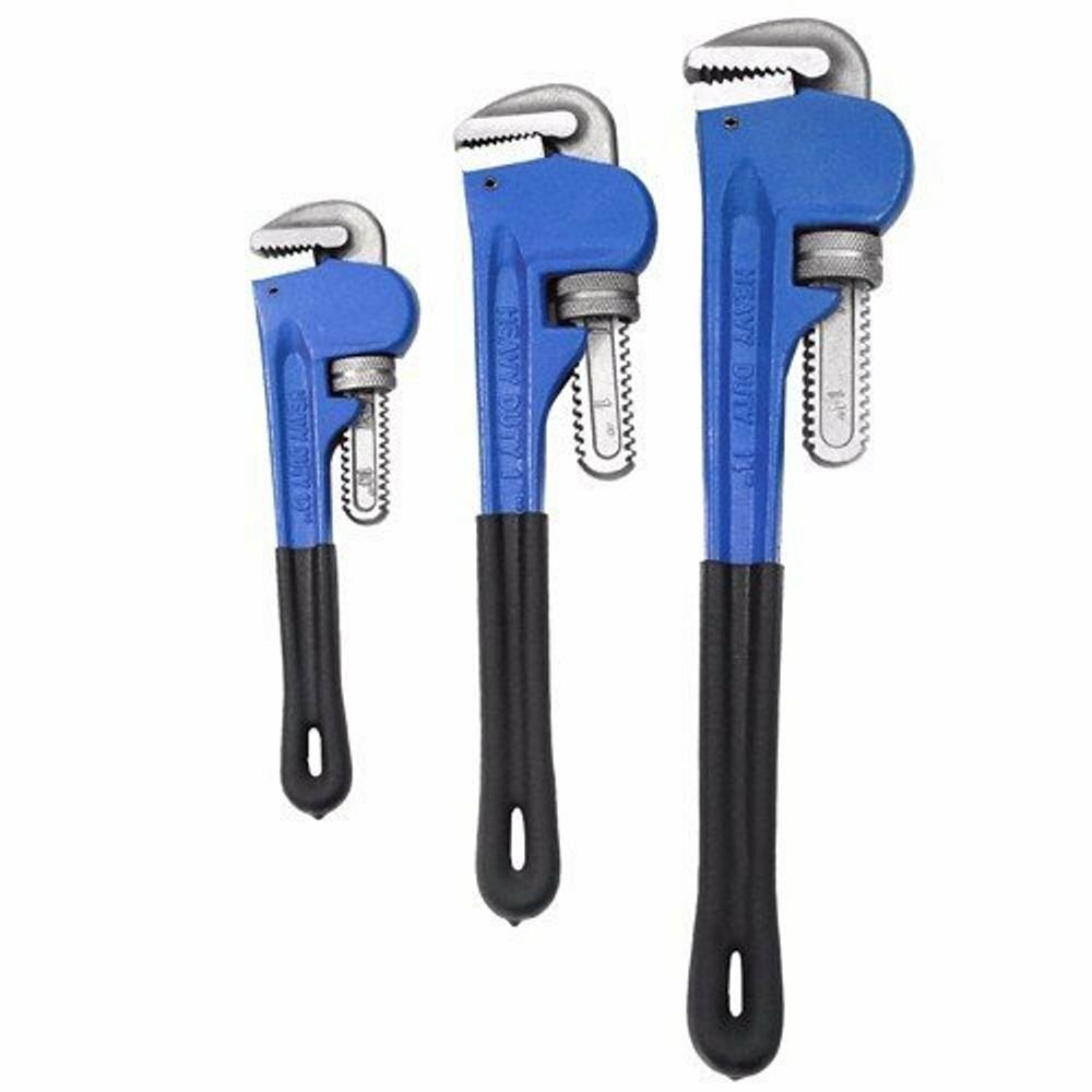3 Pcs Adjustable Heavy Duty Heat Treated Non Ratchet Pipe Wrench Set 10 ...