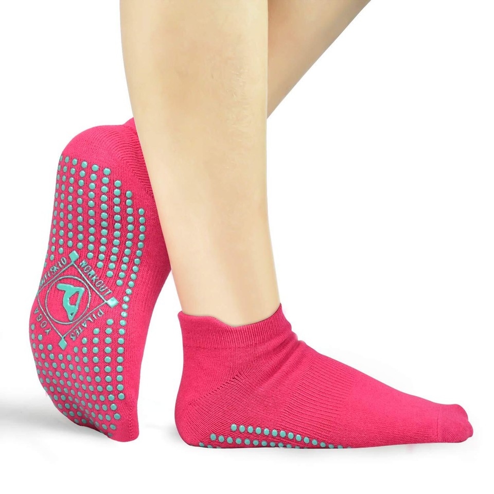 Pilates Yoga Non Slip Grips Socks 4 Pairs Sticky Ballet Workout ...