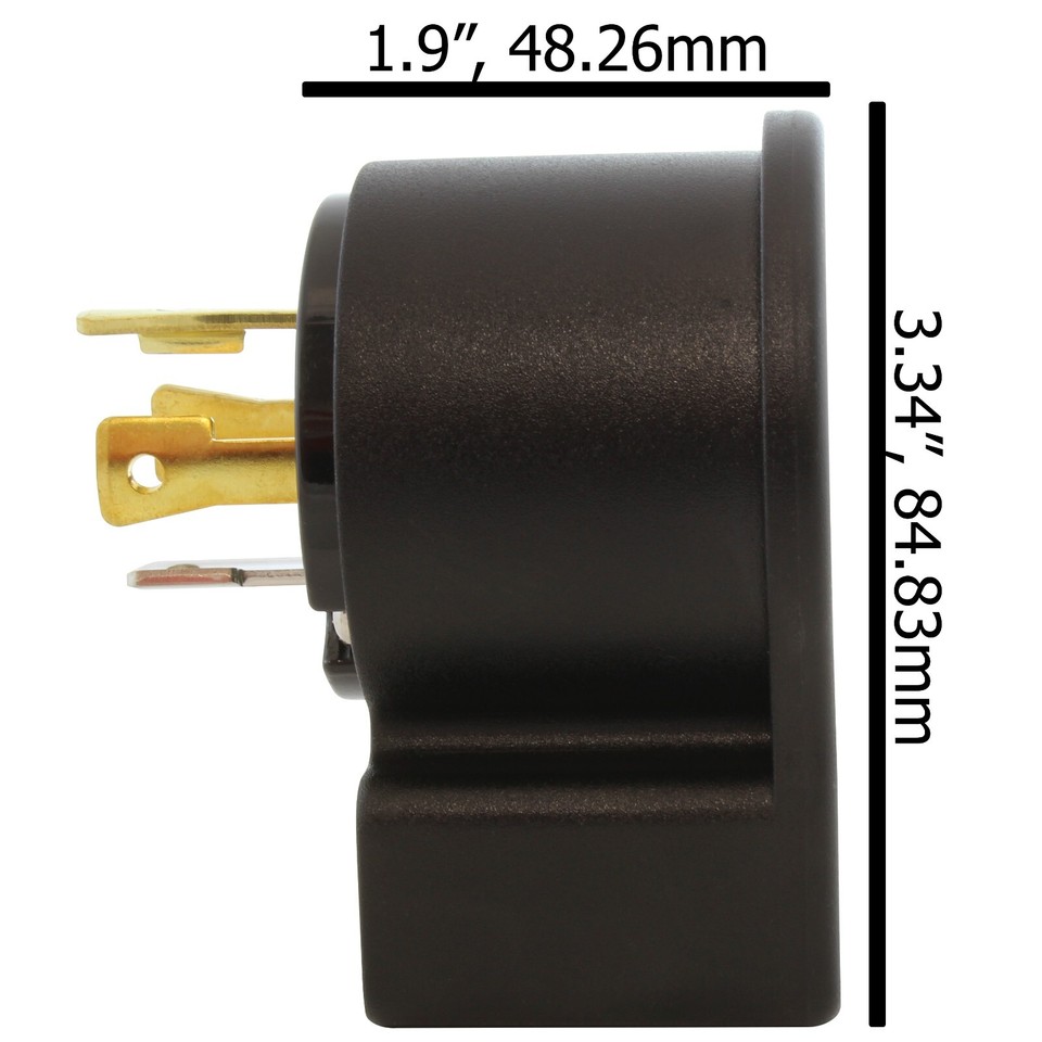 30A 3-Phase 250V NEMA L15-30P 4-Prong Locking Right Angle Male Plug ...