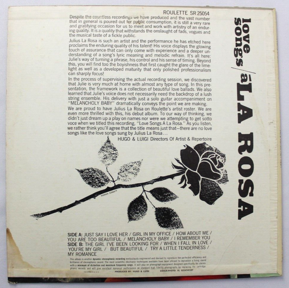 JULIUS LA ROSA LOVE SONGS A LA ROSA LP 12" RECORD (SR-25054) | eBay