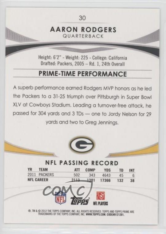 2012 Topps Prime Aaron Rodgers #30 | eBay