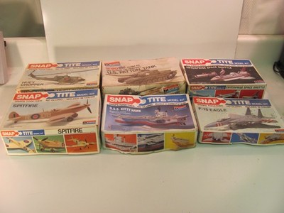 Monogram/Snap Tite Model Kit lot 6 - Spitfire, F-15, Kitty Hawk ...