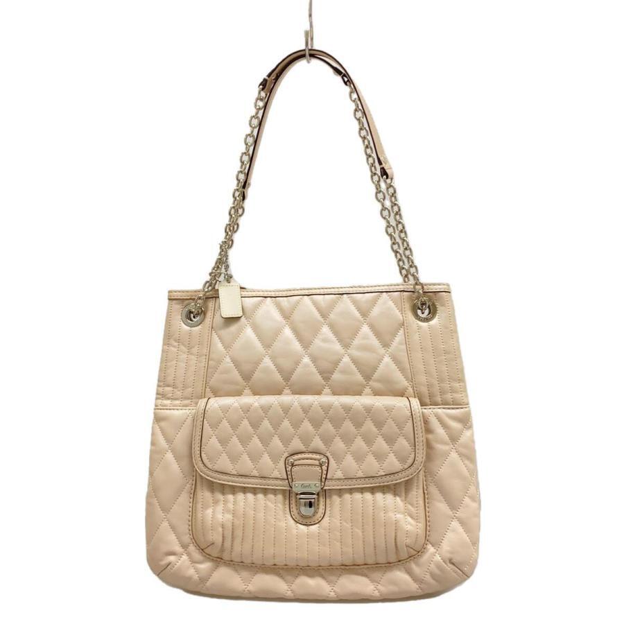 COACH authentic quilted chain tote bag leather beige … - Gem