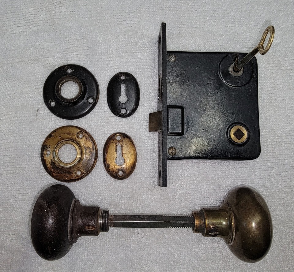 Antique Vintage Mortise Lock Set with Round Knob & Skeleton Key | eBay