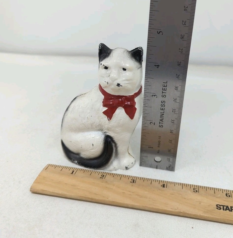 Vintage John Wright Cast Iron Cat Bank White & Black with Red Bow ...