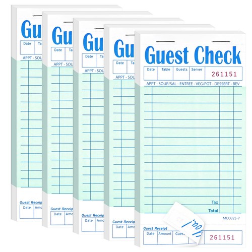 5 Pack Guest Check Books Server Note Pads For Restaurant Green Waiter ...