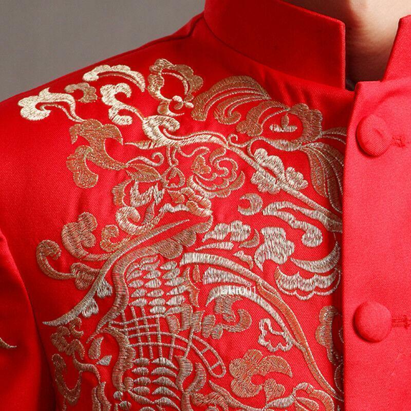 Men Red Tang Suit Chinese Wedding Suit Jacket Embroidery Pattern Jacket ...