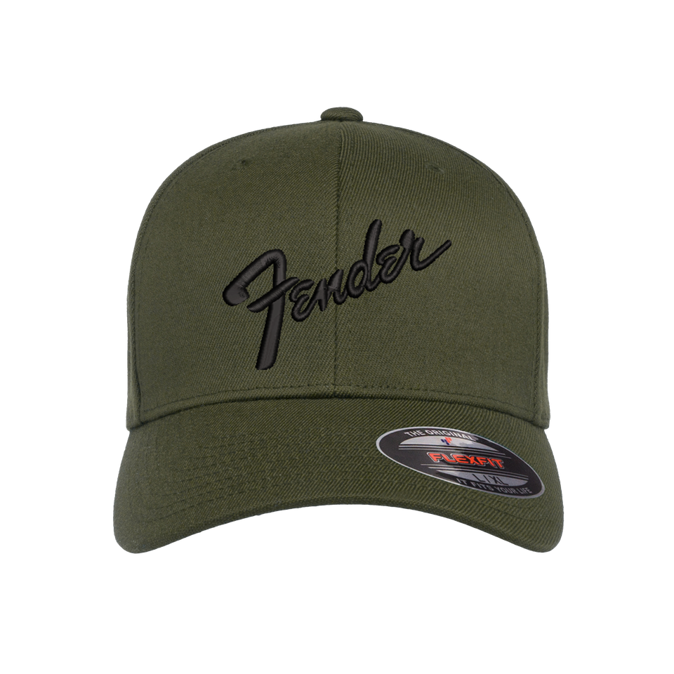 Fender Logo Embroidered Flexfit Hat Flat and Curved Black, Navy, Olive ...