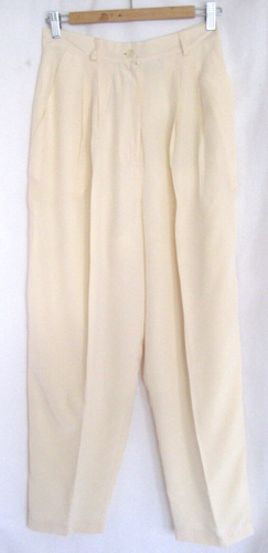 Express Vntg 90s Y2K Ivory Silk Pants High Waisted Pleated Lined Size ...