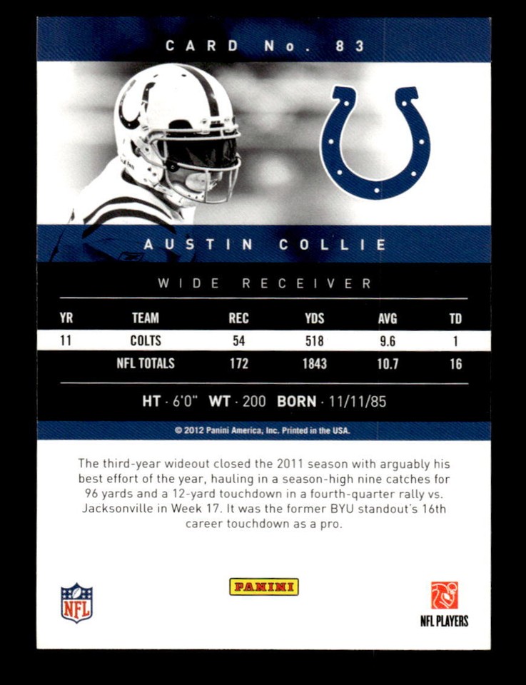 2012 Panini Prestige Austin Collie #83 | eBay
