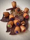 RARE MIRIAM HASKELL Wood Bead and Bakelite Beaded Brooch Acorns ...