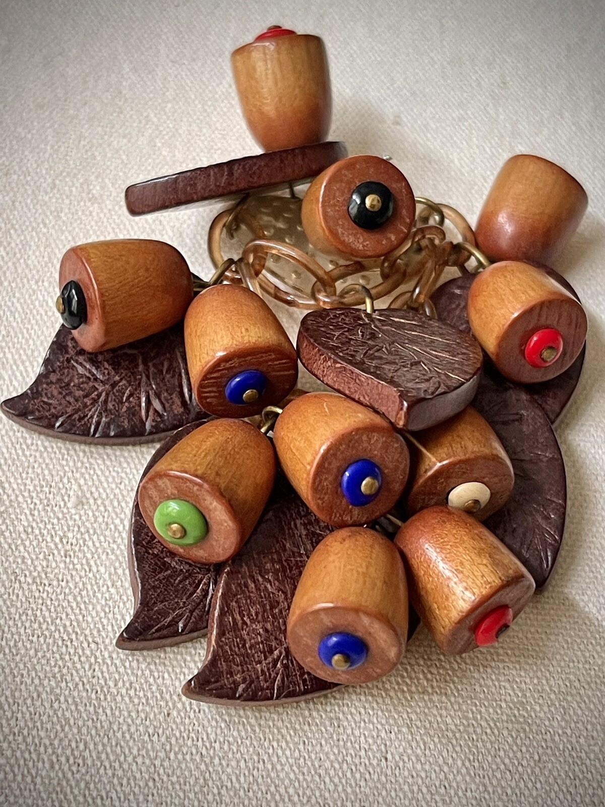RARE MIRIAM HASKELL Wood Bead and Bakelite Beaded Brooch Acorns ...