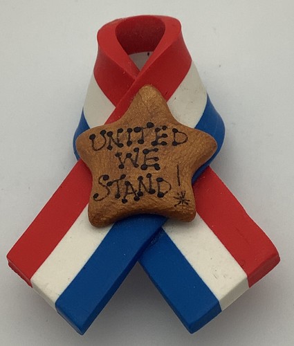Vintage Polymer Clay Red White & Blue Ribbon UNITED WE STAND Pin ...