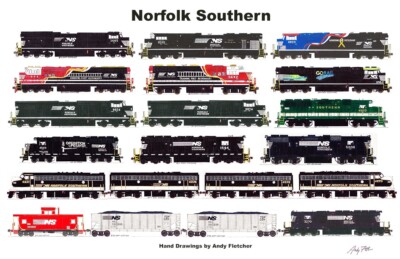 Norfolk Southern Locomotives 11"x17" Poster by Andy Fletcher signed | eBay