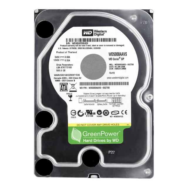 Western Digital WD5000AAVS 500 GB Internal Hard Drive - Sata for sale ...