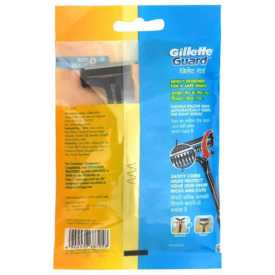 Gillette Guard Razor + 6 Blade Cartridges - No Cut - Easy to Shave ...