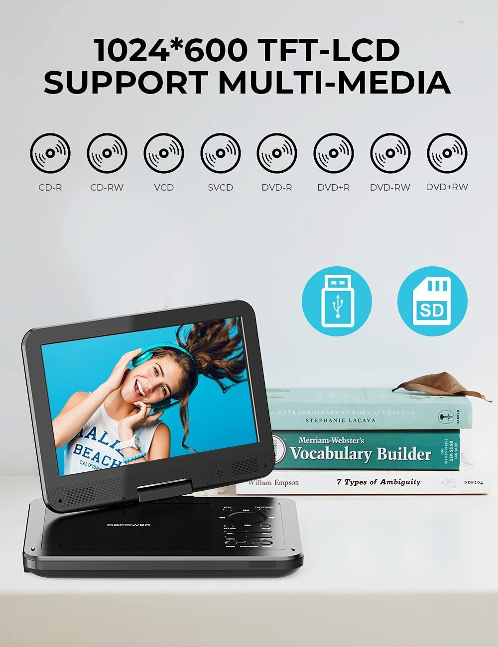12" Portable DVD Player Rechargeable Swivel Screen Region Free Black ...