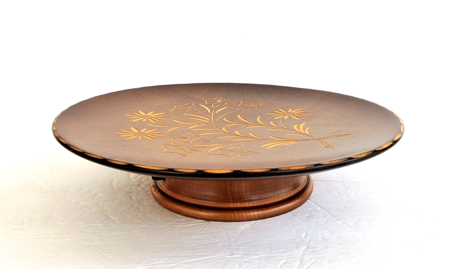 Musical Cake Stand Cuendet Swiss Music Box Wood Danish Modern Walnut ...