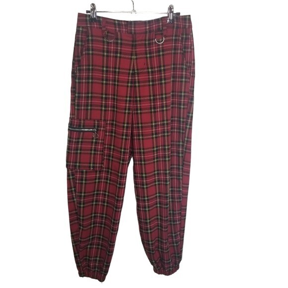 Hot Topic red plaid punk emo harness jogger pants jr 3 womens | eBay