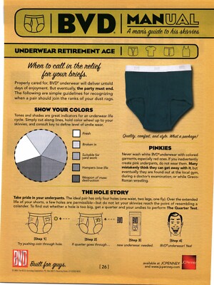2005 PRINT AD - BVD UNDERWEAR BRIEFS AD - BVD MANUAL - UNDERWEAR RETIREMENT AGE | eBay