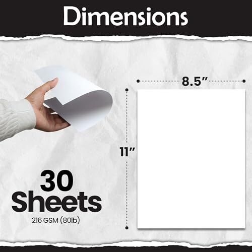 30 Sheets White Cardstock 8.5 x 11 Inch Thick Paper 80lb. 216 GSM Heavy ...
