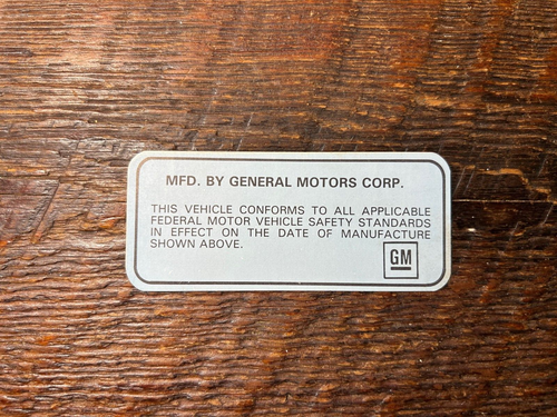 NOS GM VIN Door Jamb ID Decal Sticker General Motors | eBay