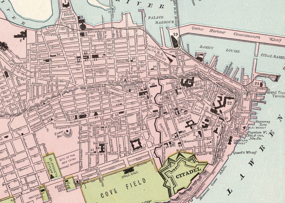 1894 Antique Quebec Canada Street Map George Cram City Map of Quebec ...