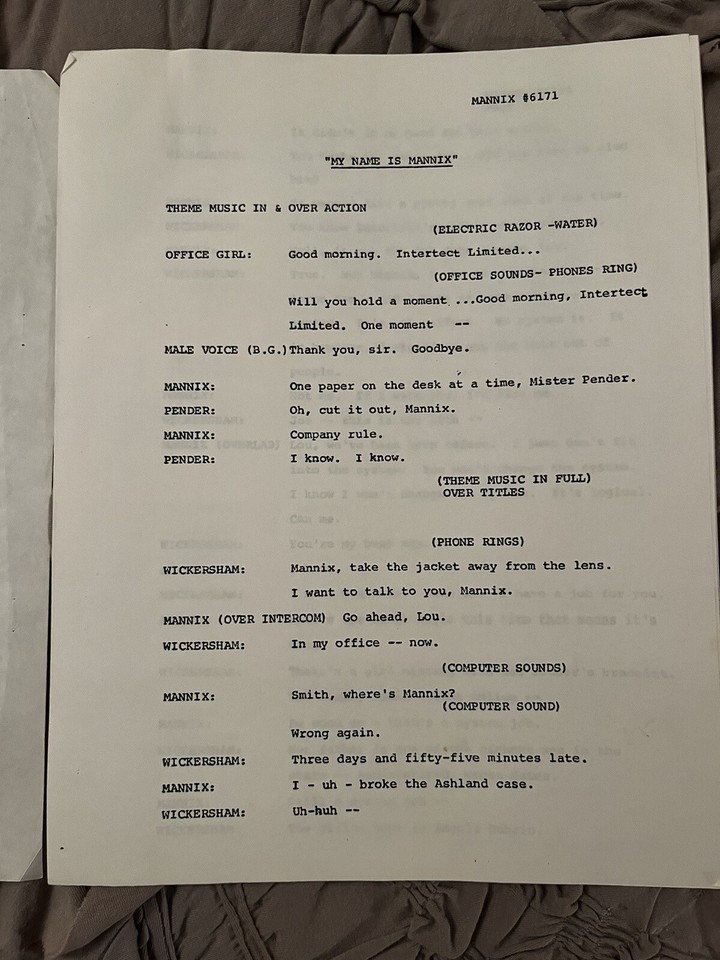 Mannix | "My Name is Mannix" TV Episode 1 Dialogue Continuity Script ...