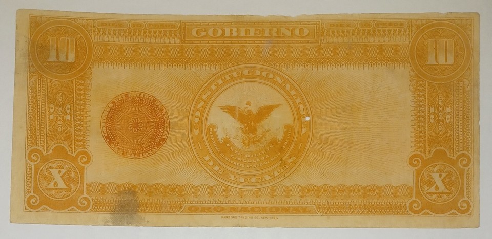 Mexico 1916 Revolution La Tesoreria General Del Estado Yucatan 10 Pesos ...