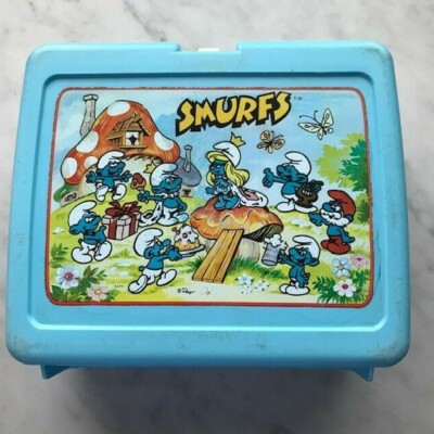 Vintage 1980's Smurf Thermos Brand Blue Plastic Lunch Box No Thermos | eBay