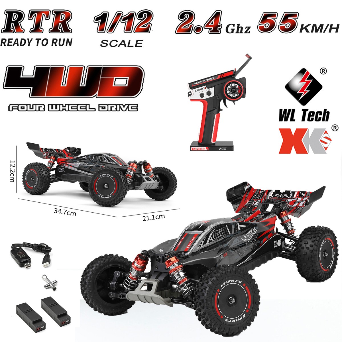 WLtoys 124010 1 12 2.4G 4WD RC Car High Speed 55KM H Off Road Buggy 2xBattery AU