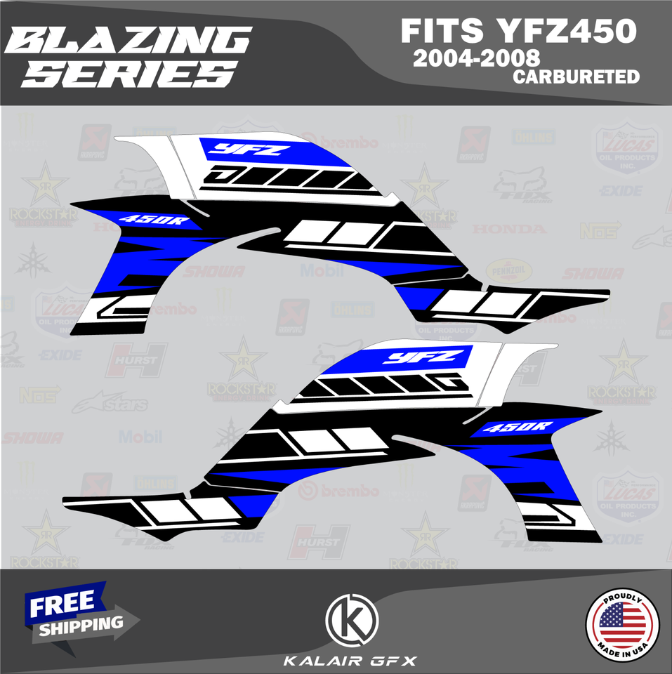 2004-2008 Yamaha YFZ 450 Carb YFZ450 Blazing Blue 16 MIL Graphics Kit ...
